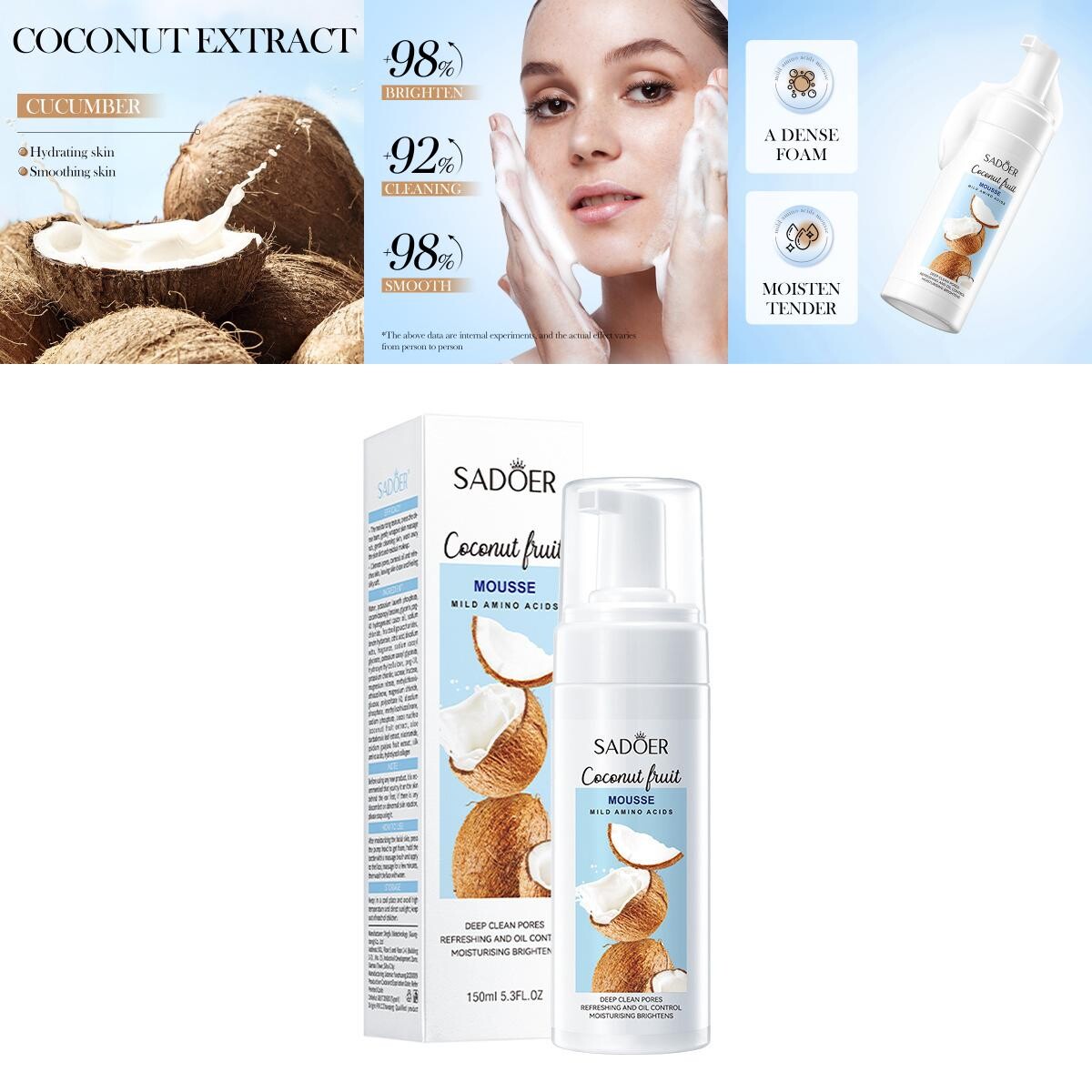 Sadoer Coconut Amino Acid Cleansing Mousse Gentle Foaming Facial Cleanser 150ml on OnBuy