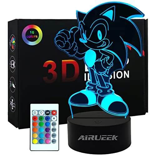 Sonic Hedgehog Night Light,3D Illusion Sonic Lamps,Adjustable 16 Colors ...