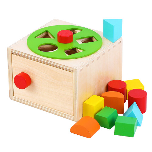 TOWO Wooden Shape Sorter - Sorting Box with Latch Lock - Rotating Wheel ...