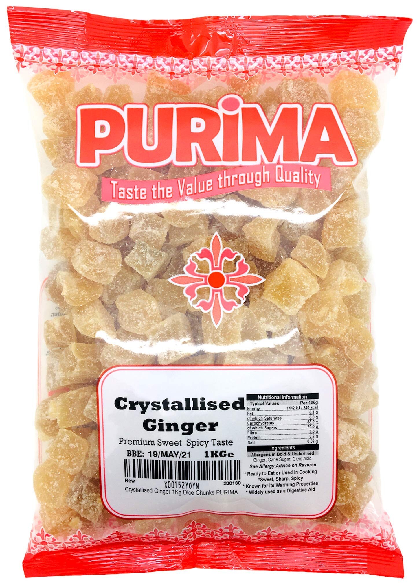 Crystallised Ginger 1kg - Crystalised Stem Ginger Root Chunks Dice ...
