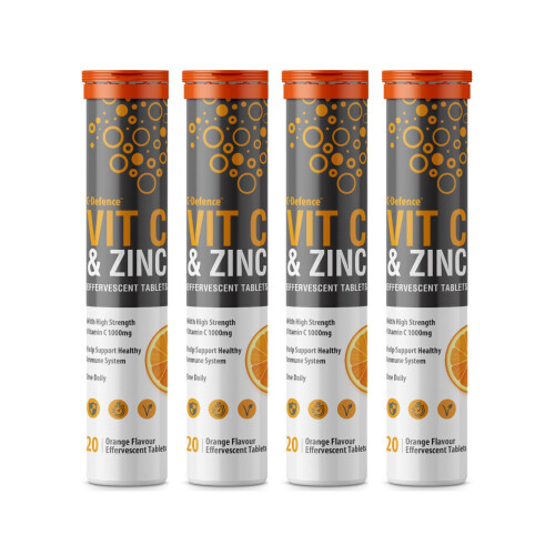 Vitamin C 1000mg & Zinc 15mg Orange Flavour Effervescent Tablets by Club Vits (4 Tubes of 20 ...