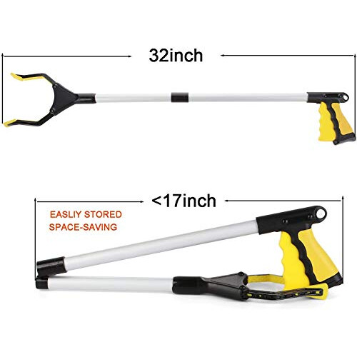 2 Pack Litter Picker,32 Inch Foldable Hand Reach Stick, Grabber Reacher ...