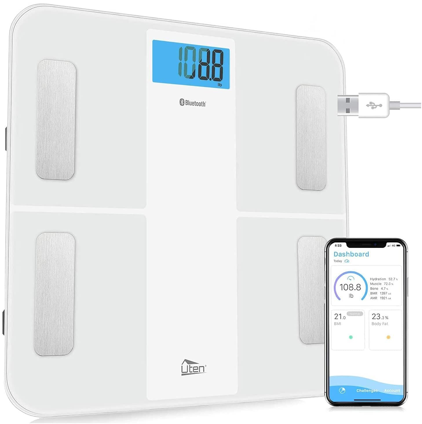 Digital Bathroom Scales, Weighing Scale Built-in 3.7V Rechargeable ...