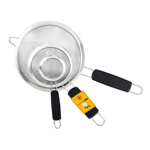 Pack of 3 Black Sieves and Strainers Set - Metal Sieve Stainless Steel ...