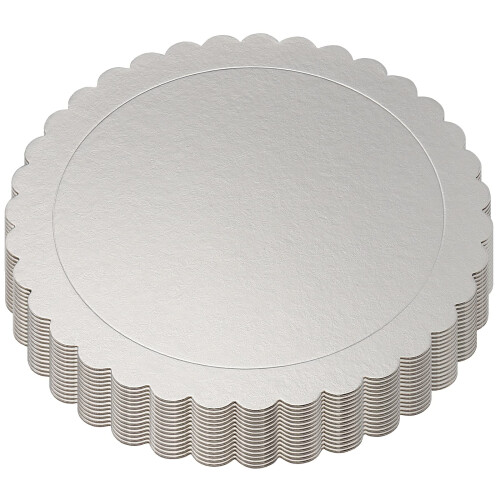 15 Pack 12 Inch Round Cake Boards, 2mm Thick Silver Cardboard Scalloped ...
