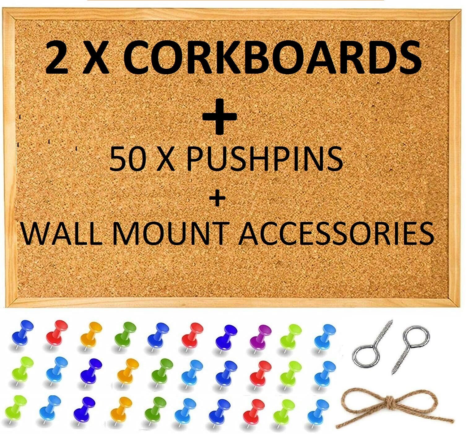 2 Pack Cork Pin Notice Board Large Bulletin Vision Boards for Home ...