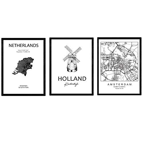 Pack of posters and monuments countries. Amsterdam city map, map ...