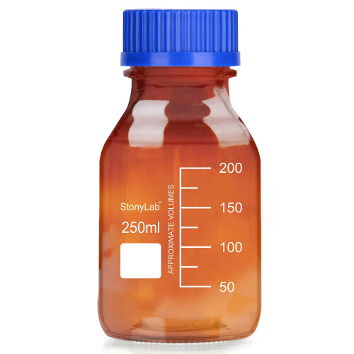Storage Bottles with GL45 Screw Cap, 250 ml Amber Borosilicate Glass Graduated Round Storage ...