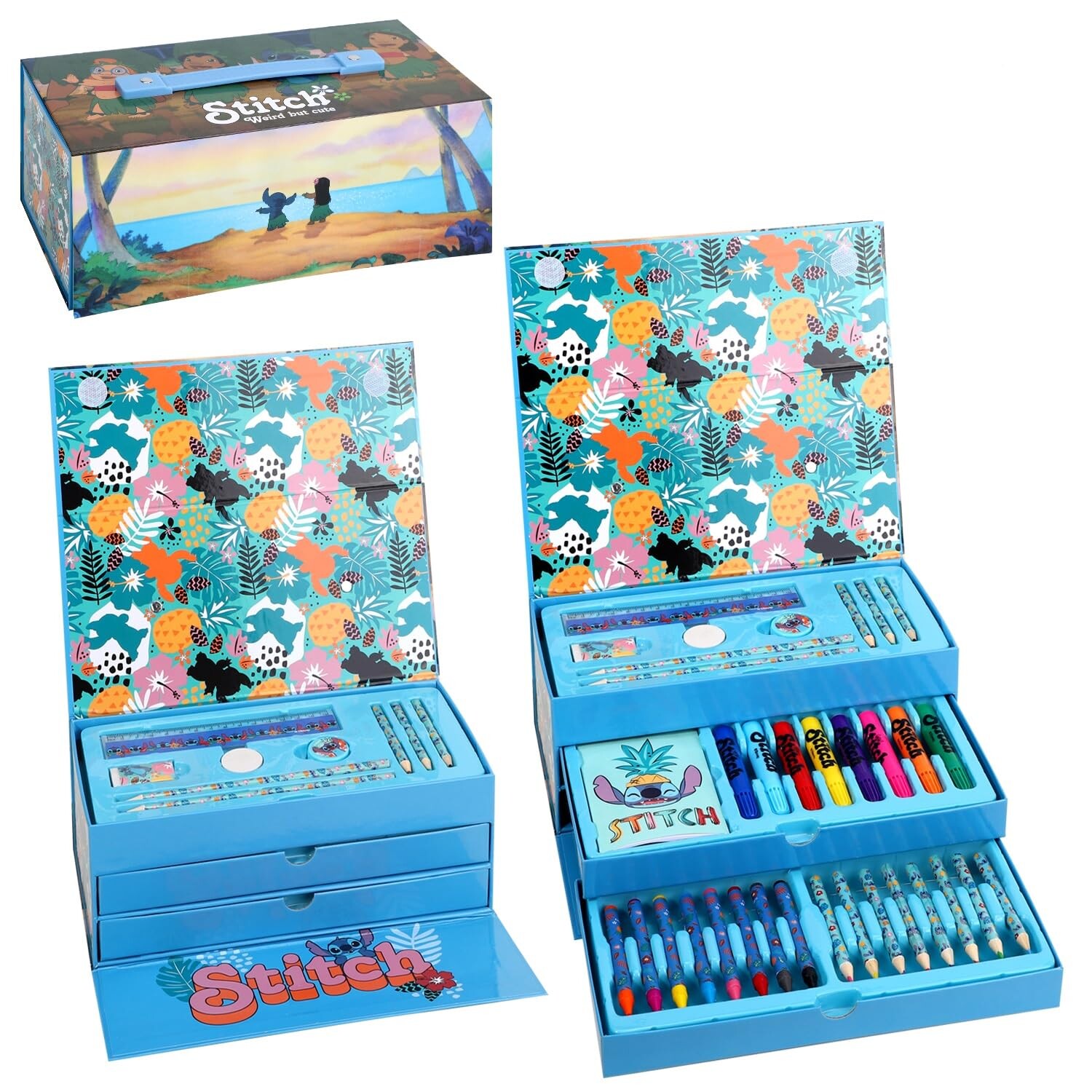 Stitch Kids 43pc Colouring Art Stationery Set with Watercolour Felt Tip ...