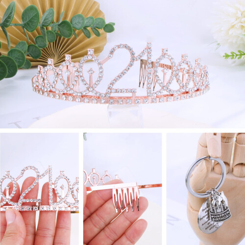 21st Birthday Sash and Tiara Crown for Her Girls Rose Gold 21st Birthday Gifts for Her Glitter Sash and Rhinestone Crown on OnBuy