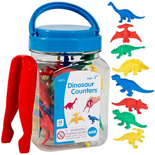 Dinosaur Counters - Mini Jar - Set of 32 - Learn Counting, Colours, Sorting and Sequencing ...