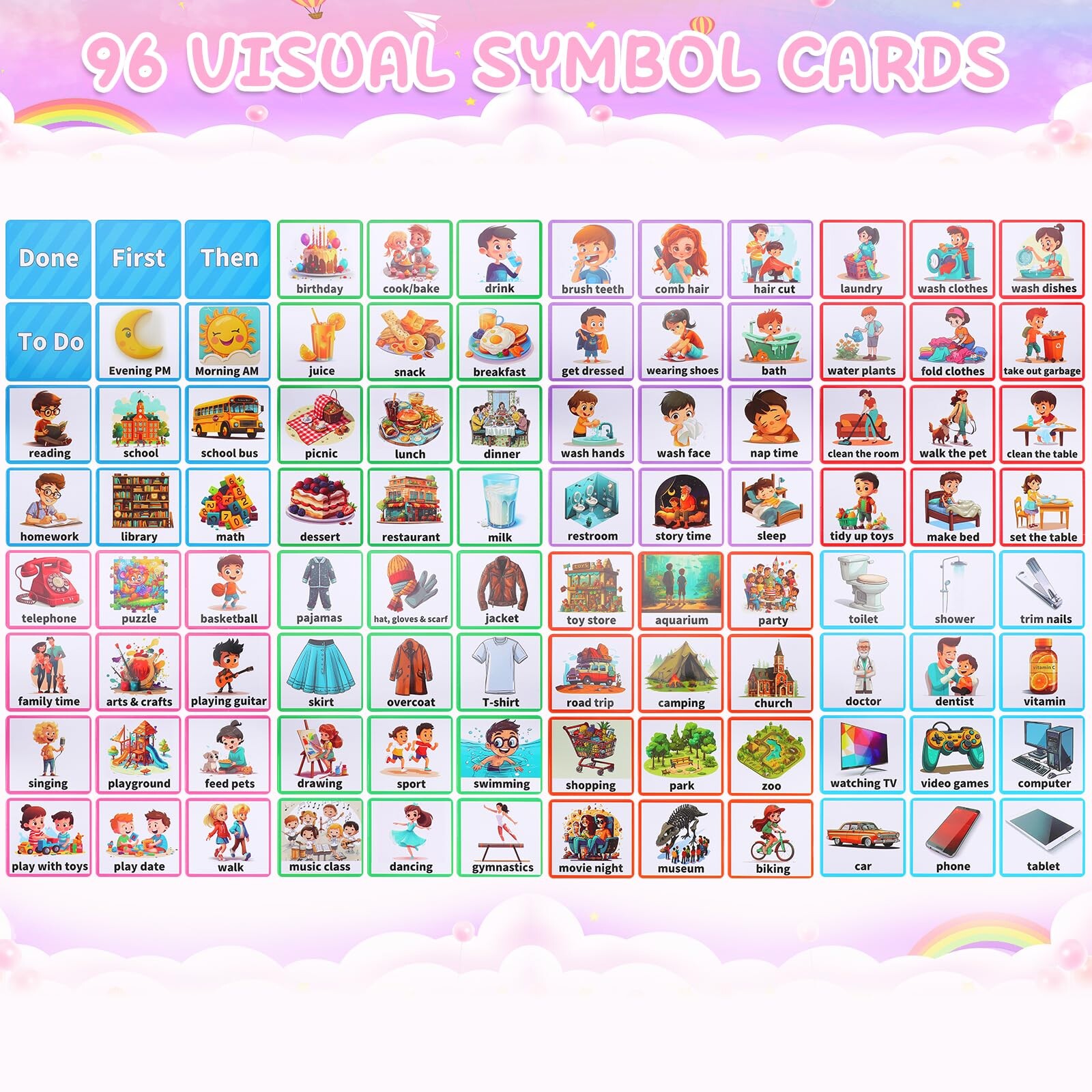 Visual Timetable, 96 Pcs Children Visual Daily Routine Chart, 2-in-1 ...