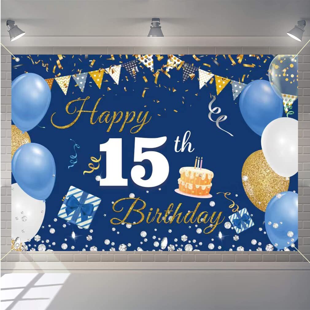 15th Birthday Decorations Happy 15th Birthday Backdrop Banner for Boys ...