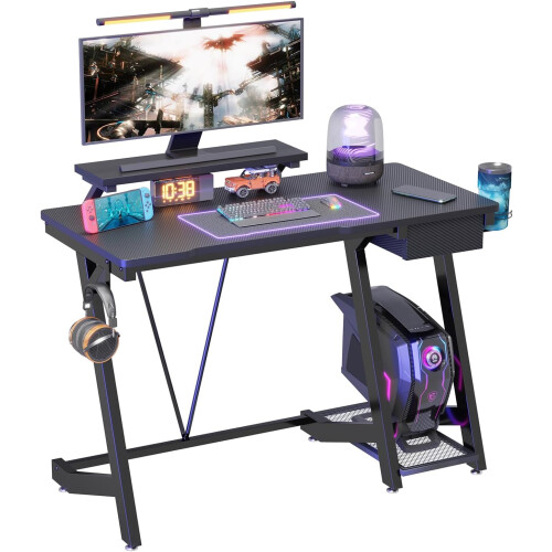 Gaming Table with Drawers, 43.3-inch Computer Table with Large Monitor ...