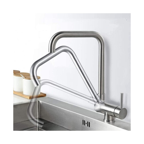 Folding Kitchen Tap 360 Swivel Sink Mixer Brushed Nickel Steel Kitchen ...