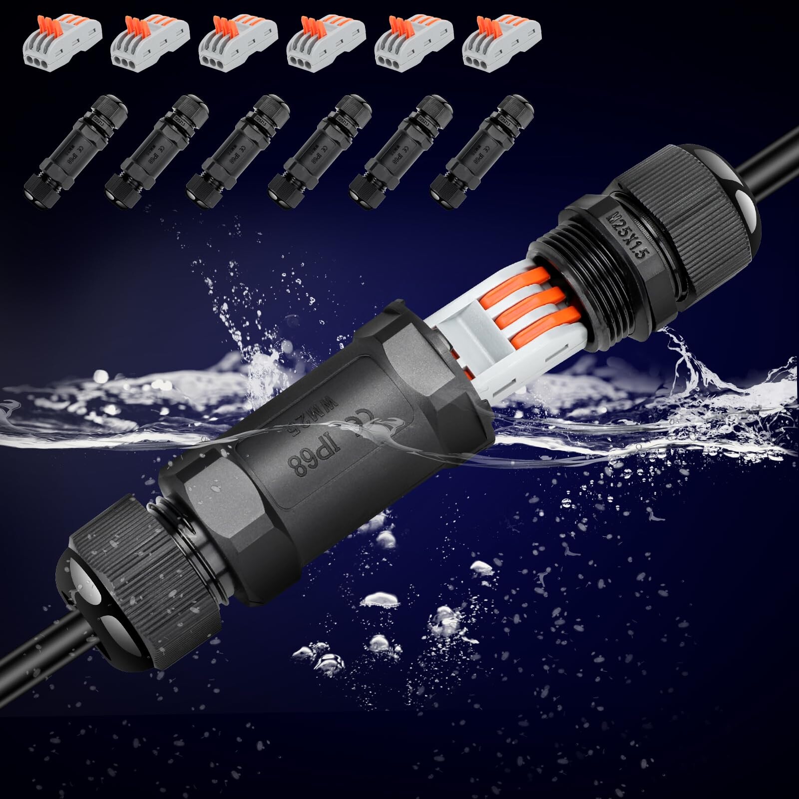 6PCS IP68 Waterproof Junction Box Outdoor Cable Connector, YUSHIHU ...