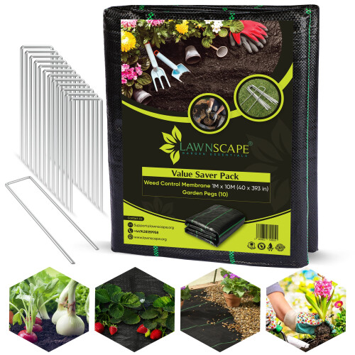 1x10M Weed Control Membrane + 10 Steel Pegs, Value Pack, 105 GSM Heavy ...