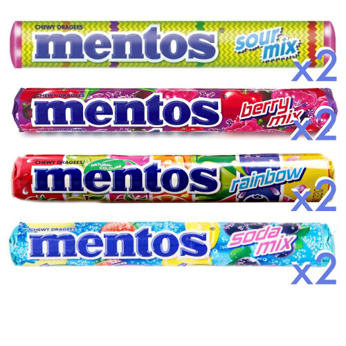 Mentos Fruit Candy 4 Flavour Variety Pack - 2 Packs of Each | Rainbow ...