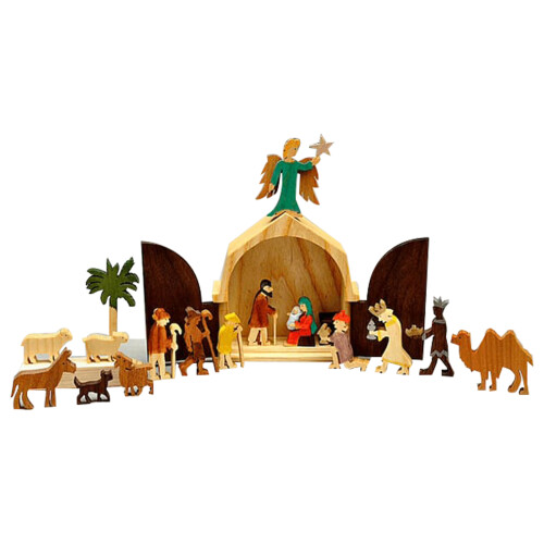 Handcrafted Wooden Christmas Nativity Set - 17x19x5cm Decor on OnBuy