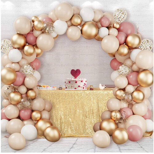 Rose Gold Balloon Arch Kit, 102pcs Retro Pink White Gold Balloon ...