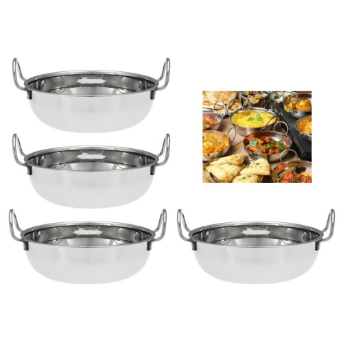 Balti Dish Set of 4. Stainless Steel Kadhai, Curry Bowel and Indian ...