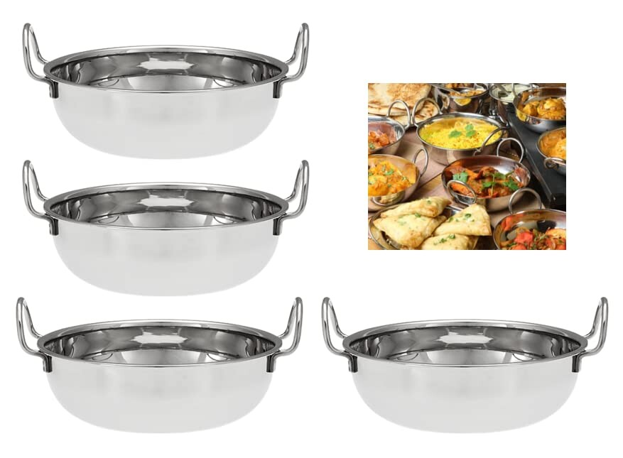 Balti Dish Set of 4. Stainless Steel Kadhai, Curry Bowel and Indian ...