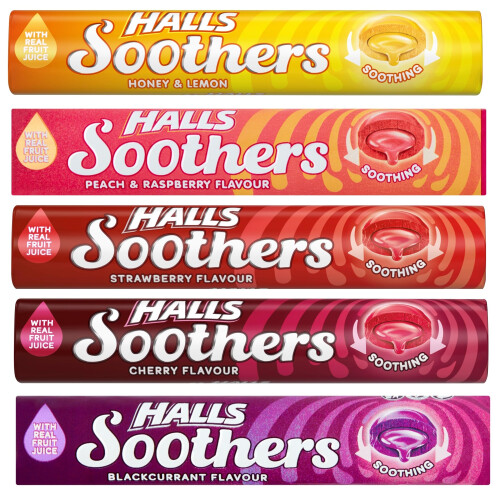 Halls Soothers 5X 45g Mixed Flavour Drops Mints Cherry, Strawberry ...