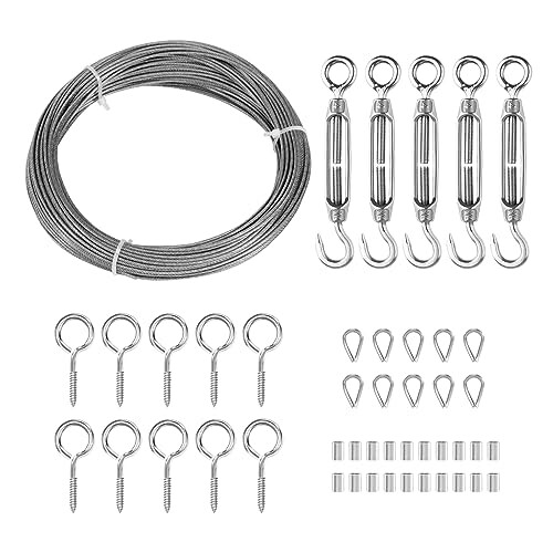 1Set 1/16Inch Turnbuckle Wire Tensioner Kit Heavy Turnbuckle Cable Railing Kit 115Ft Wire Rope ...
