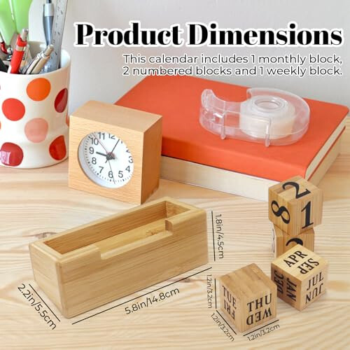 Wooden Perpetual Block Calendar for Desk, Wood Desktop Month Date and ...