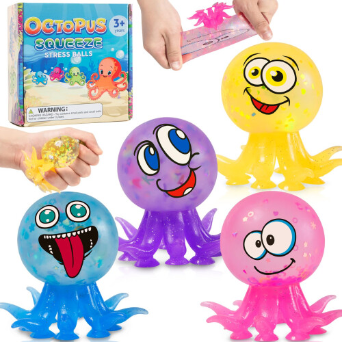 Octopus Squishy Stress Balls for Adults, 4Pcs Soft Squeeze Stress Balls ...