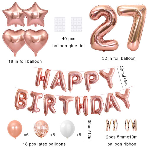 27th Birthday Decoration Happy Birthday Banner Balloon 27 Year Old ...