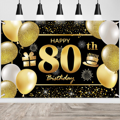 80th Happy Birthday Banner IMISI Birthday Decorations Birthday Backdrop Decorations for a Party ...