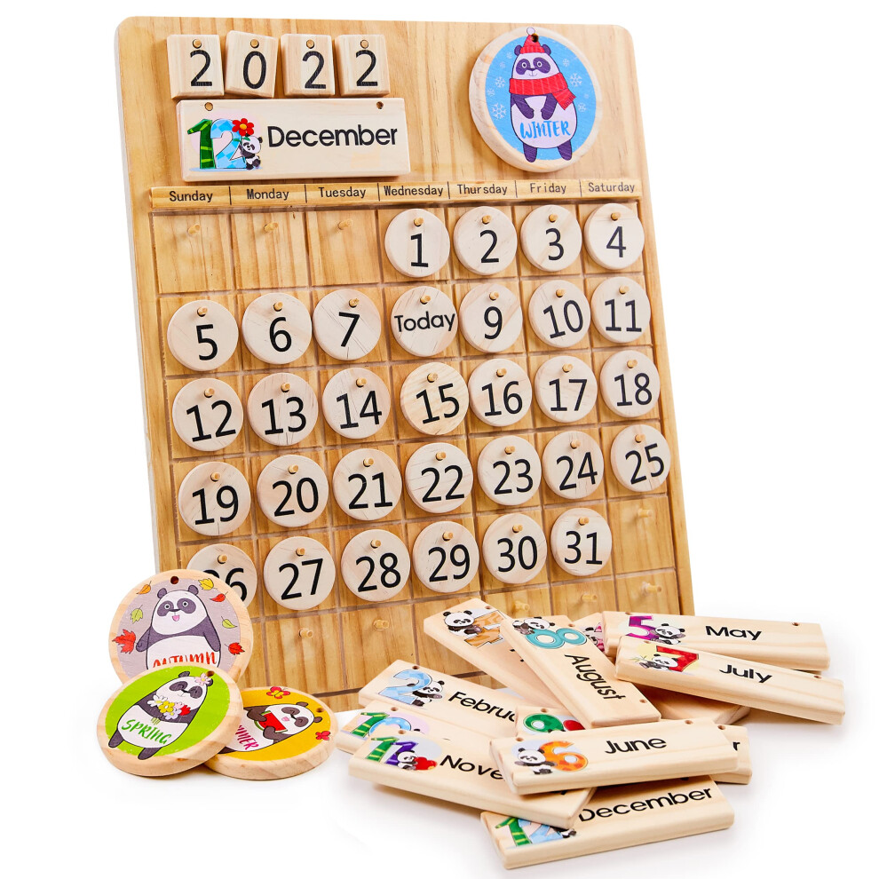 Panda Brothers Wooden Perpetual Calendar - Montessori Toy for Kids ...