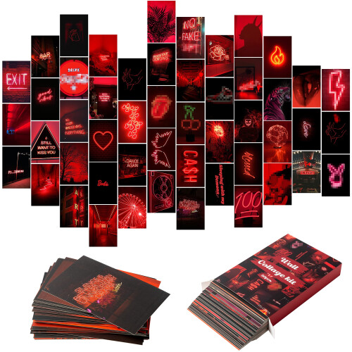 50 stuks rode neon esthetische foto's wandcollage kit neon rode ...