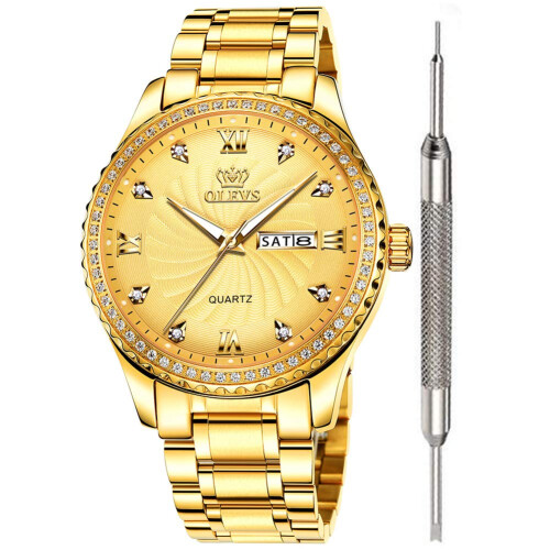 OLEVS Gold Watches for Men Waterproof Men Gold Watches Diamond Luxury ...