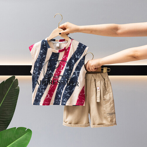 (Blue, 150cm) Boys Summer Modern Outfit Collection 2024 Cool Cotton ...