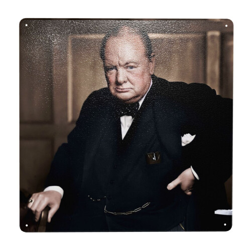 (Sir Winston Churchill In Colour=6981) Metal Tin Sign 12x12" Wall Décor ...