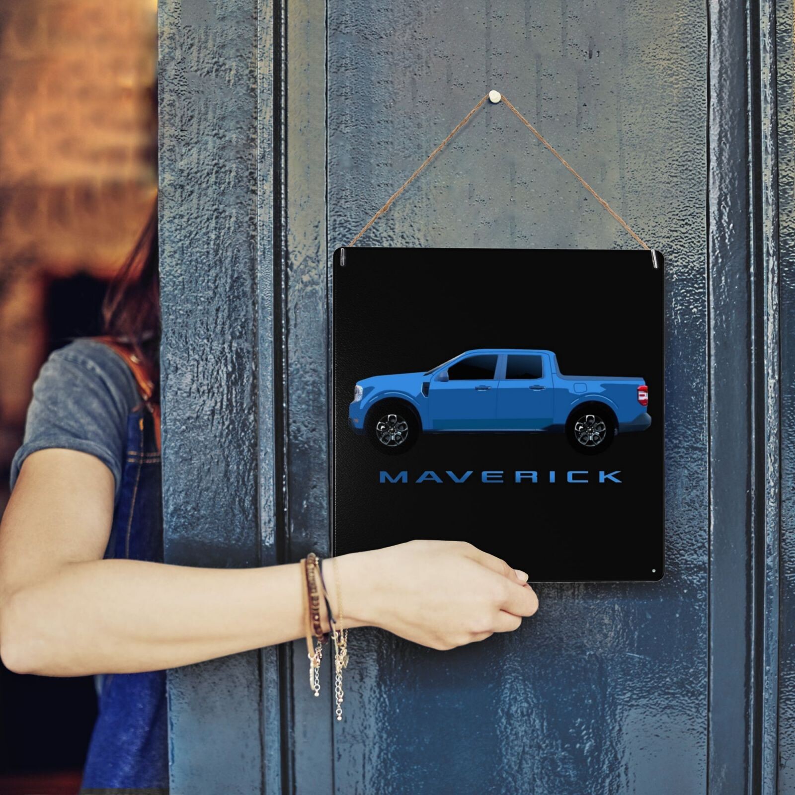 (2022 Ford Maverick Truck Blueish Gray=1485) Metal Tin Sign 12x12" Wall ...