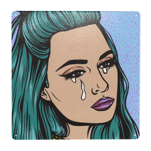 (Teal Tears - Crying Comic Pop Art Girl=6601) Metal Tin Sign 12x12 ...