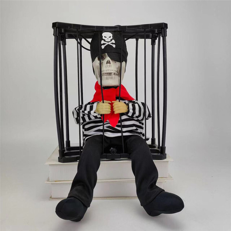 Halloween Hanging Ghost In Cage Prop Statue Voice Control Cage Design ...