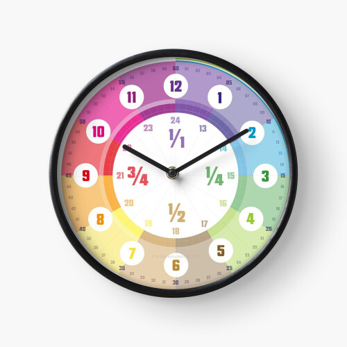 (Learning clock rainbow pastel with fractions mathematical 24 hours ...