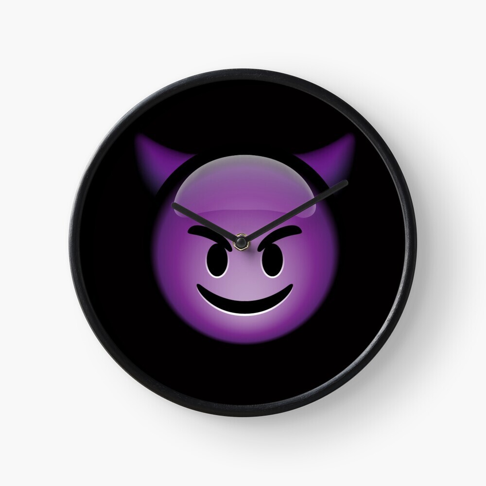(Cute Smiling Purple Devil Emoji=1453) Wall Clock 12 Inch Funny Mantel ...