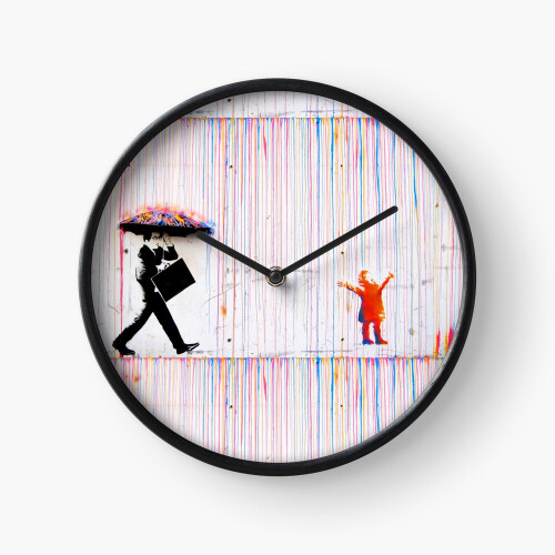 (Banksy Color Paint Rain Umbrella=1624) Wall Clock 12 Inch Funny Mantel ...