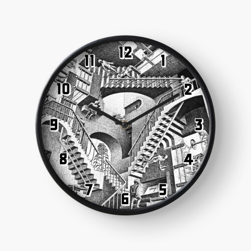 (M.C. Escher Relativity=2385) Wall Clock 12 Inch Funny Mantel ...