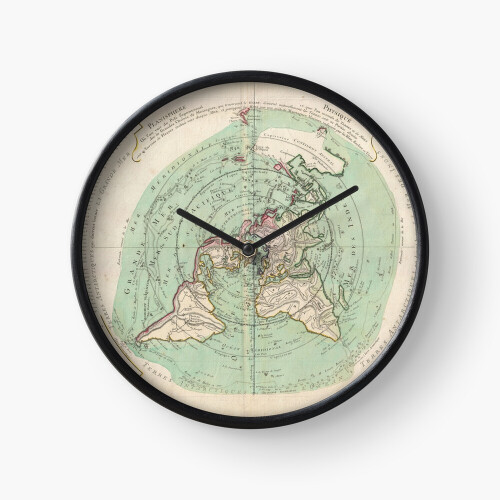 (Flat Earth Map 'Planisphere Terrestre' 17th Century=3455) Wall Clock 12 Inch Funny Mantel ...