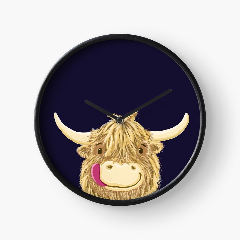 (Happy Kids Scottish Highland Cow=5256) Wall Clock 12 Inch Funny Mantel ...