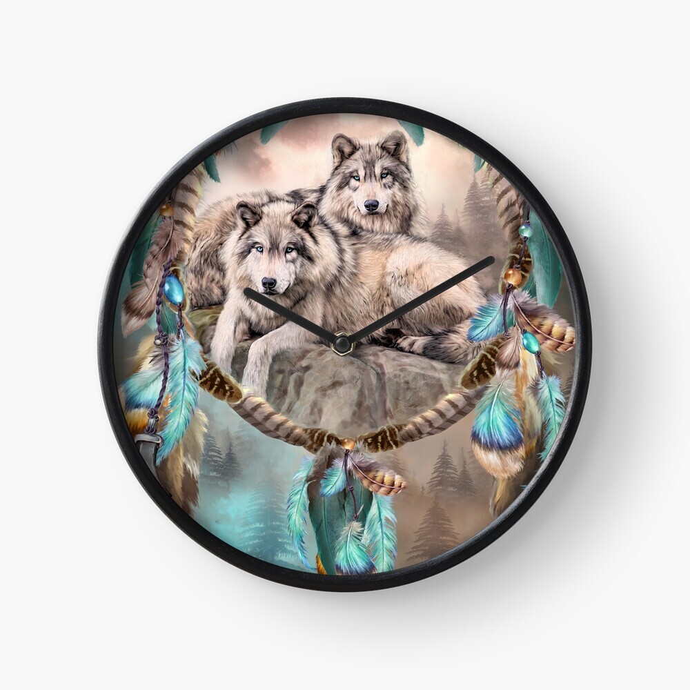 (Dream Catcher - Two Wolves Together=5988) Wall Clock 12 Inch Funny ...