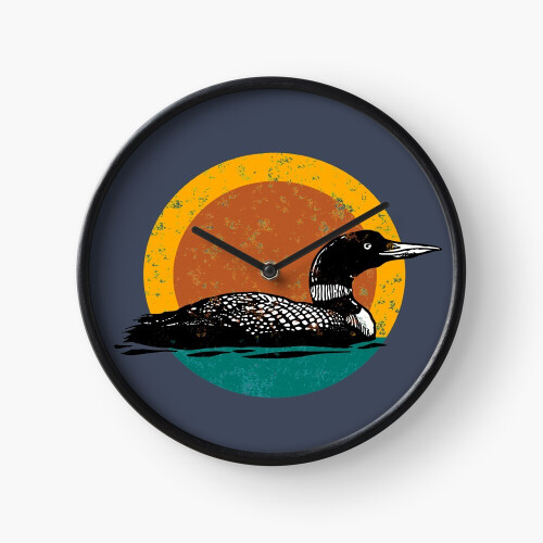 (Loon Sunset- Faded Look with Retro Colors=6096) Wall Clock 12 Inch ...