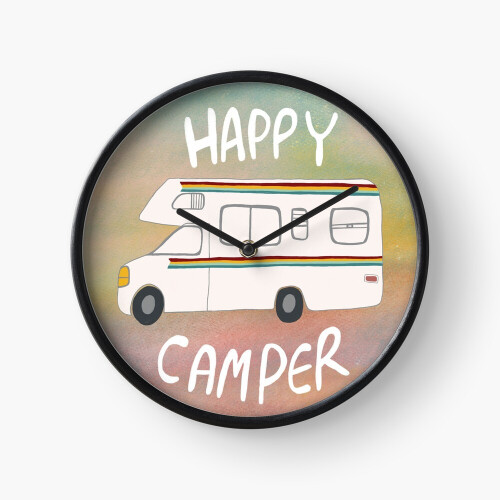 (HAPPY CAMPER Vintage RV Motorhome RAINBOW=6691) Wall Clock 12 Inch ...