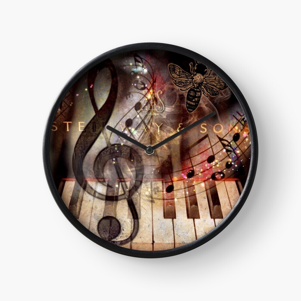 (Music, treble clef, piano keys, musical notes=7295) Wall Clock 12 Inch ...